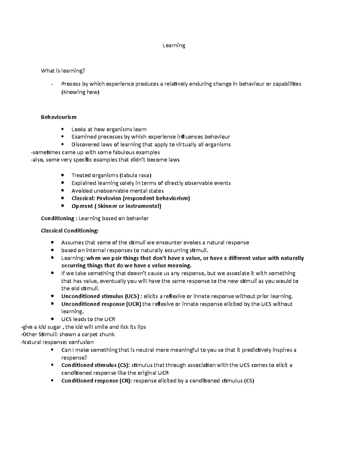 Chapter 7 - Lesson Notes - Learning What is learning? Process by which ...