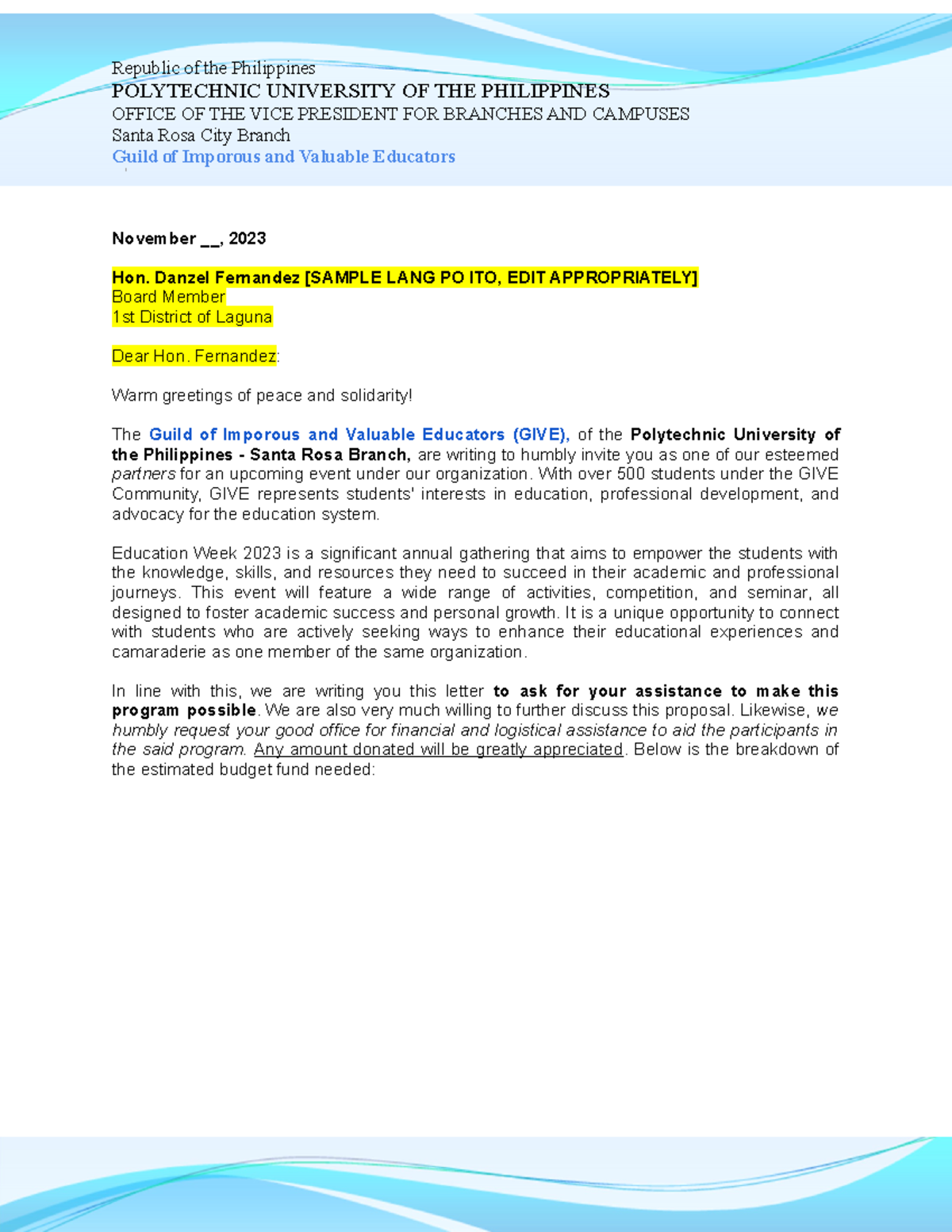 Solicitation FOR Printing - Republic of the Philippines POLYTECHNIC ...