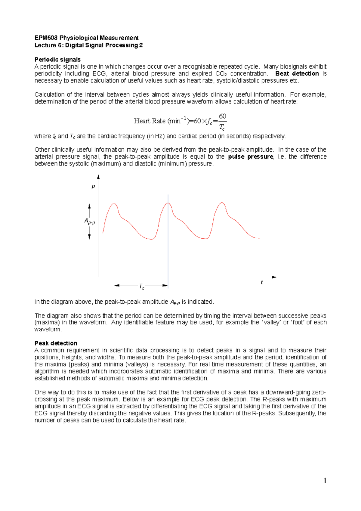 Lecture 6 - Digital Signal Processing 2 - EPM608 Physiological ...