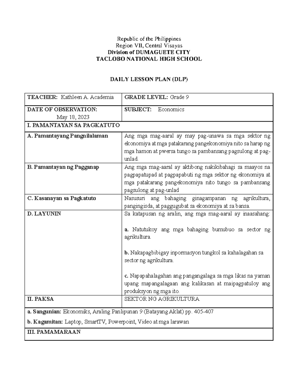 DLP for Deped - N/A - Republic of the Philippines Region VII, Central ...