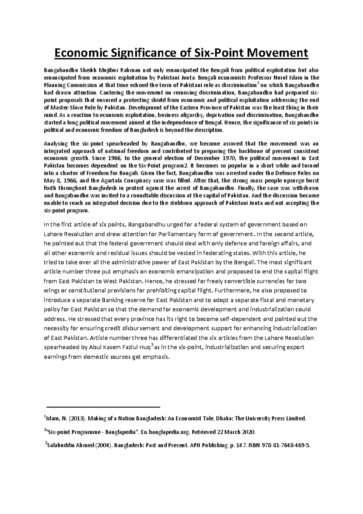 Economic Significance of Six point movement 1 - Economic Significance ...