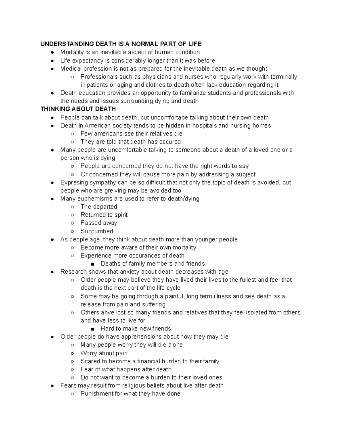 Dying - Lecture notes to prepare for exam/assignments - UNDERSTANDING ...
