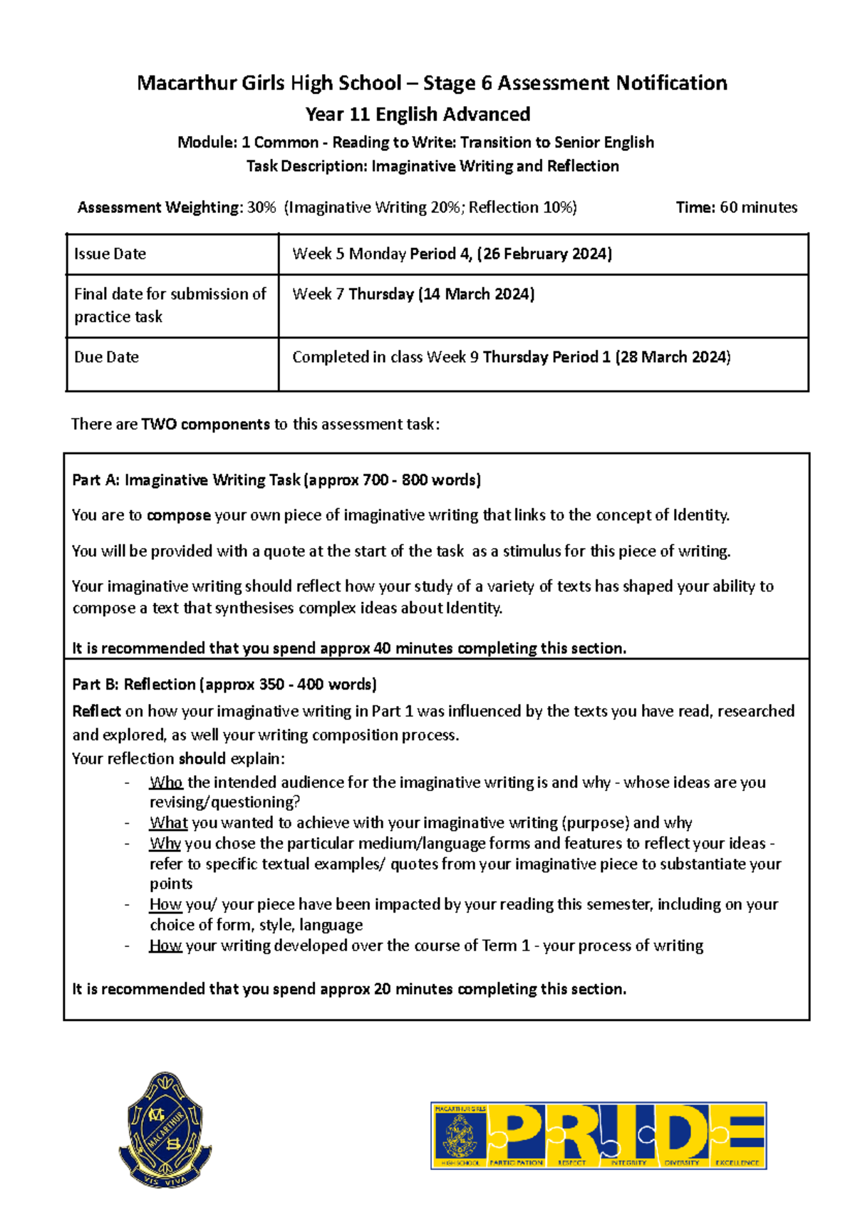 Task 1 2024 - Year 11 Reading to Write Advanced Assessment - Macarthur ...