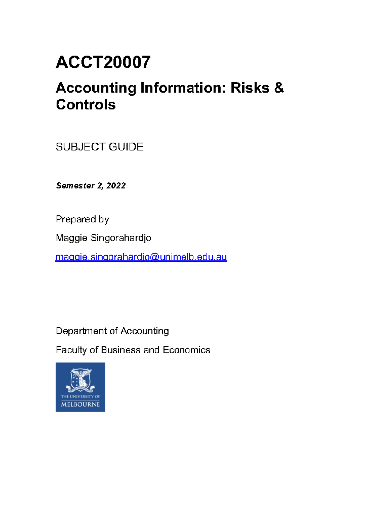 Subject Guide ACCT2000 7 SM2 2022-7 - ACCT Accounting Information ...