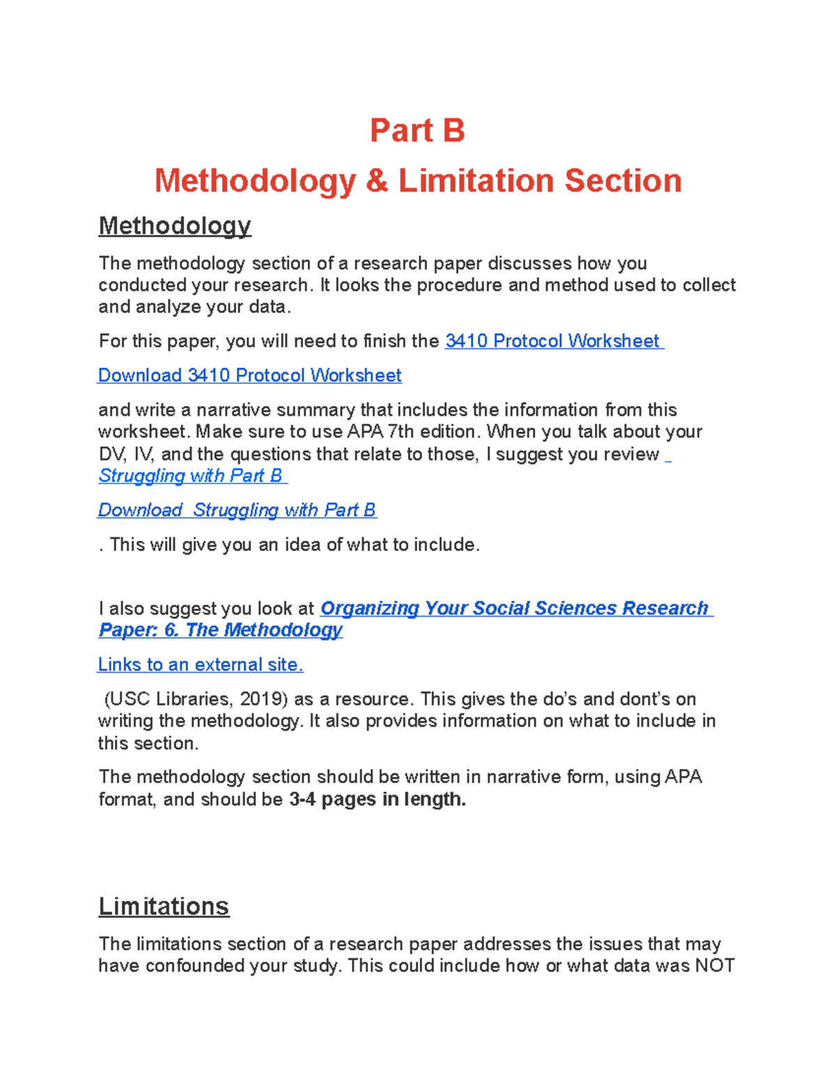 Part B Assignment - Methods and limitations to personal research ...