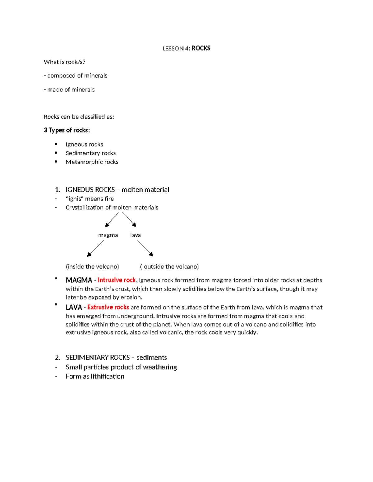 Lesson 4 Earth Science - LESSON 4: ROCKS What is rock/s? - composed of ...