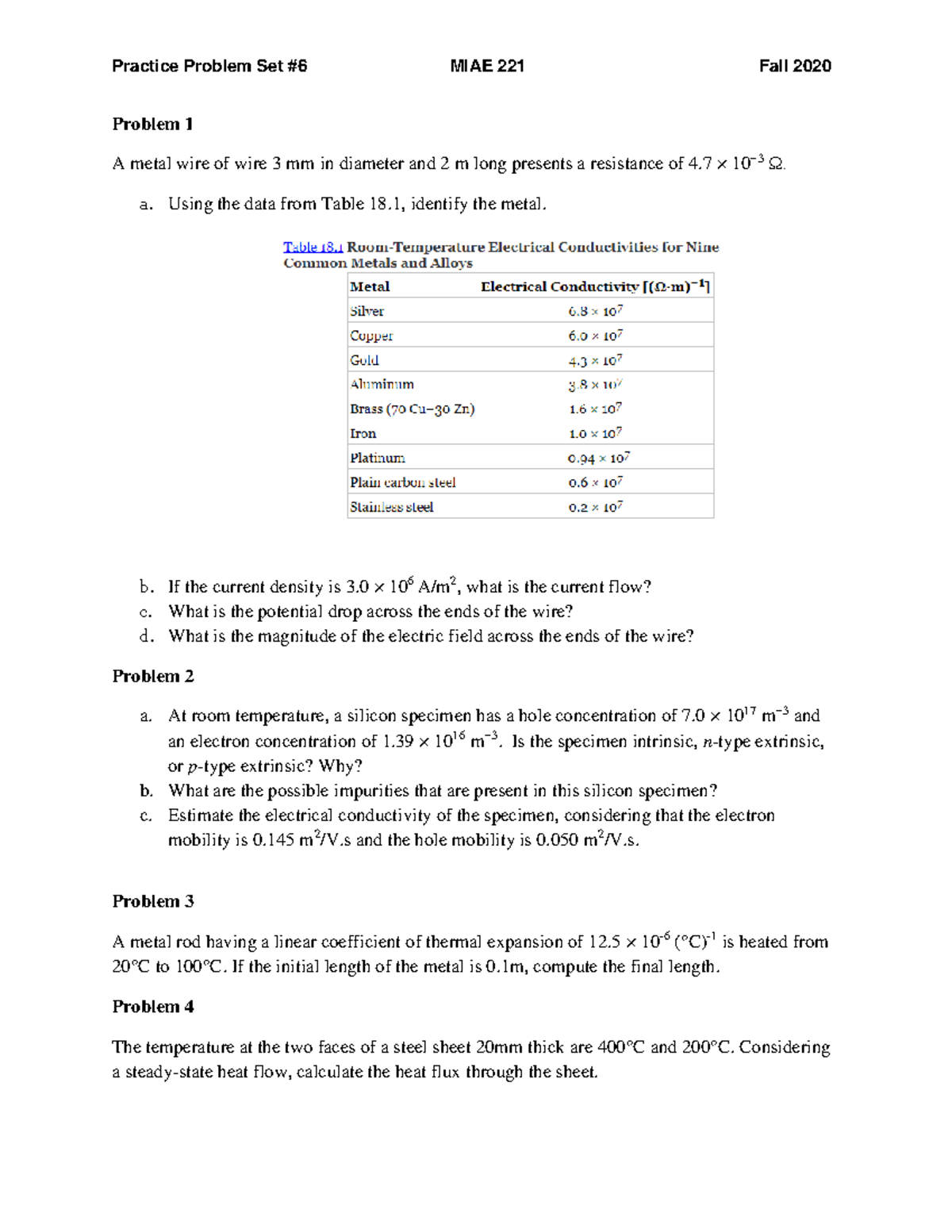 Practice Problem Set #6 - MECH 221 - Concordia - Studocu