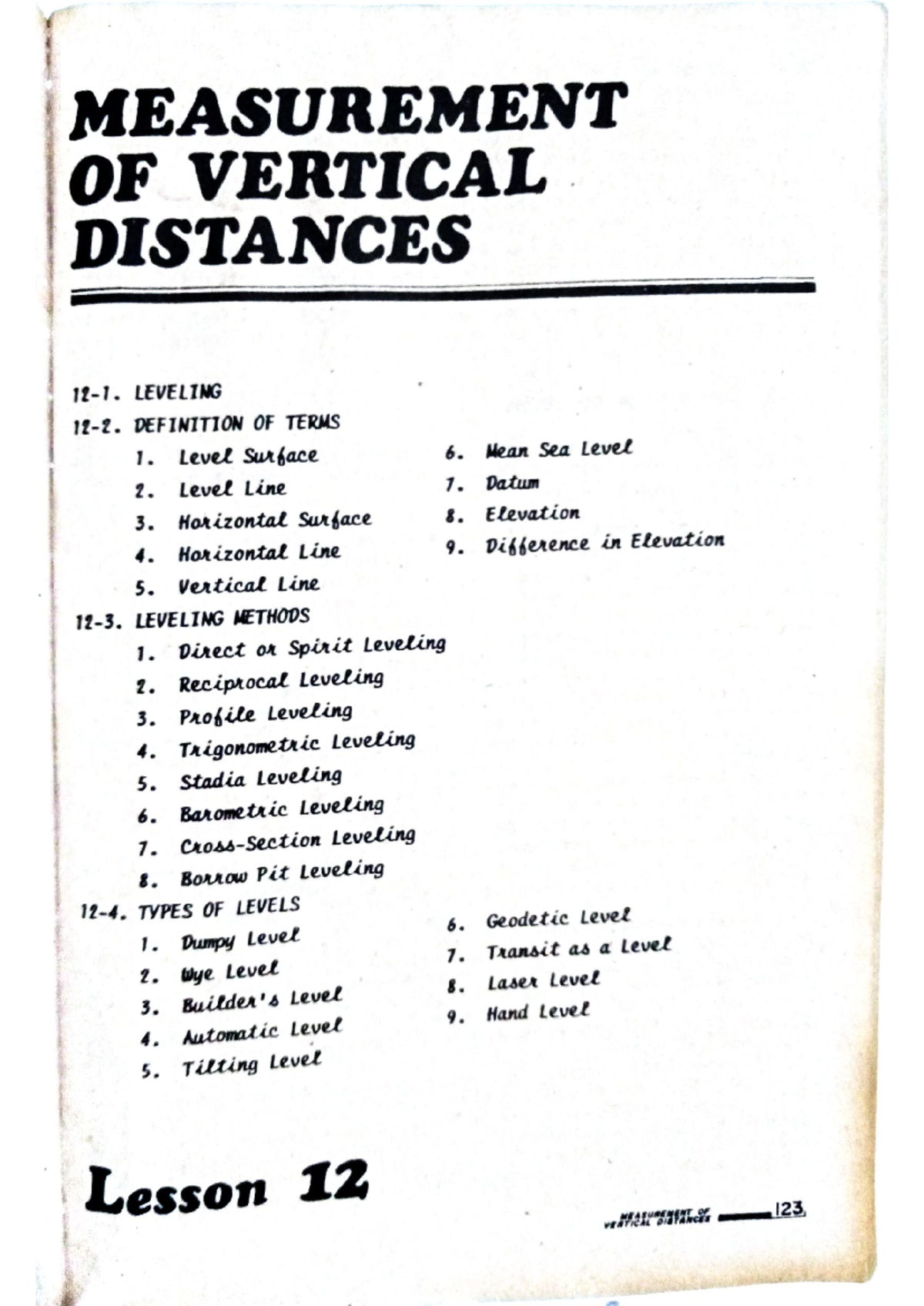 Leveling supplementary material - MEASUREMENT OF VERTICAL DISTANCES ...