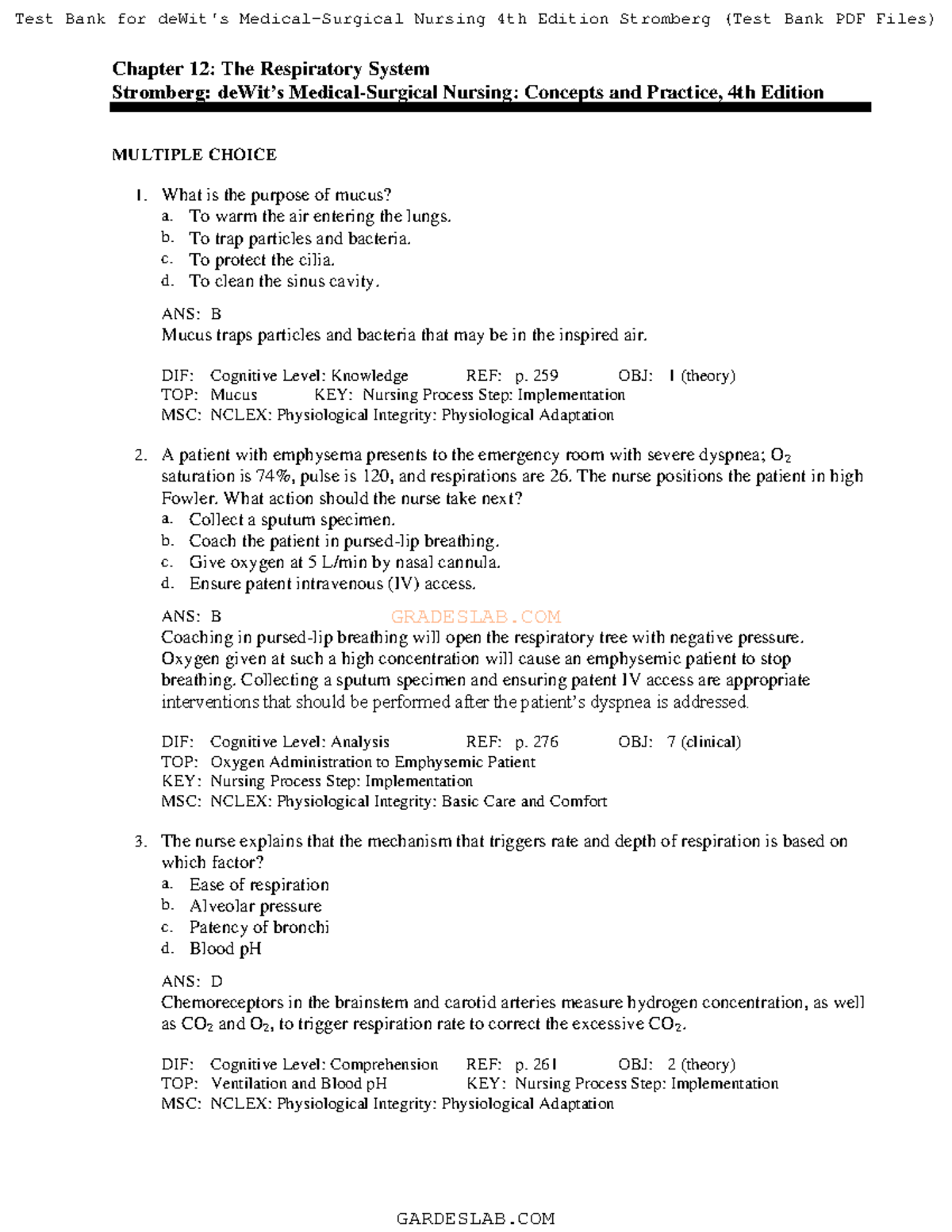 12 - 12 med sure test bank - G R A D E S L A B. C O M Chapter 12: The ...