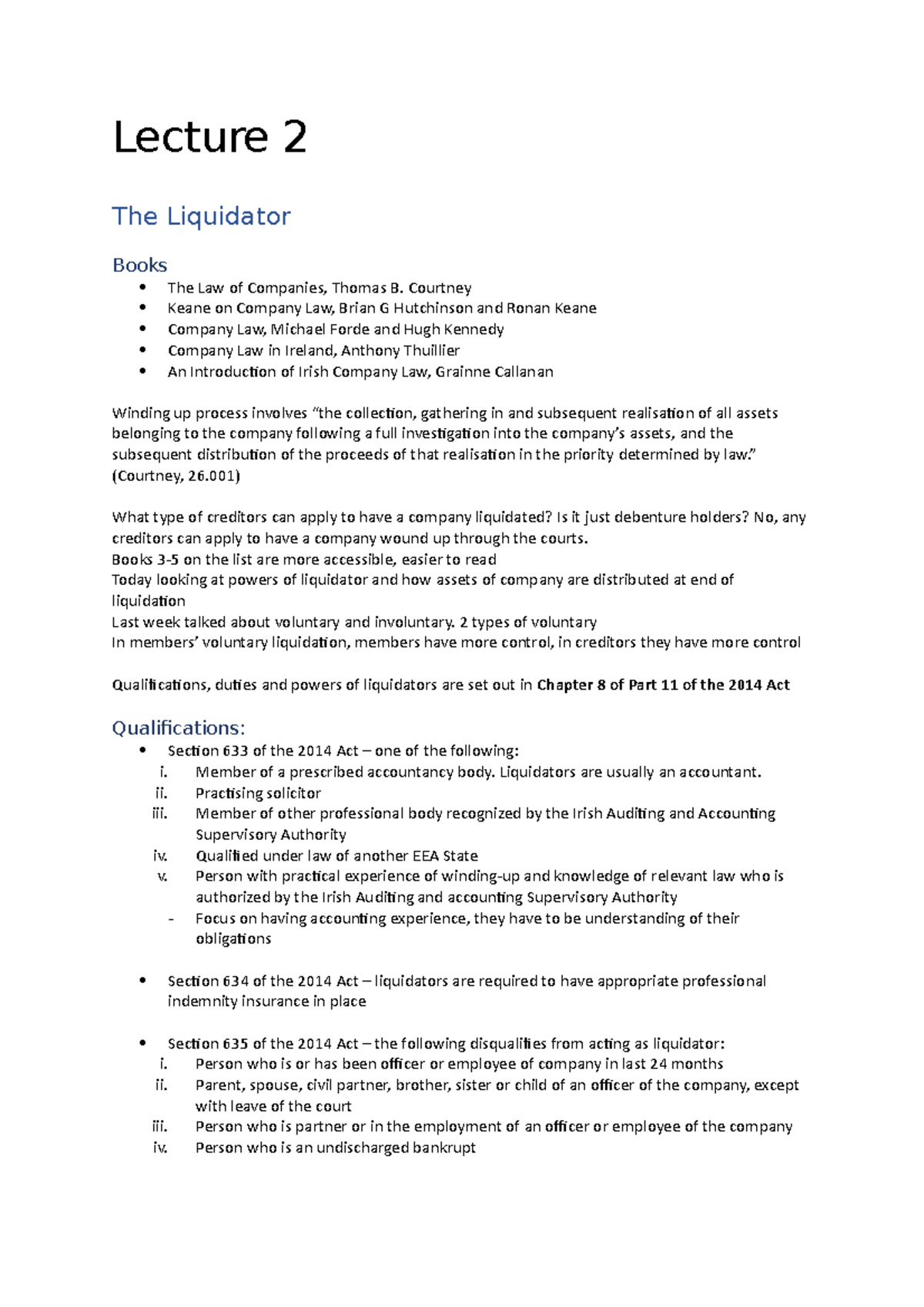 Lecture 2 - The Liquidator - Lecture 2 The Liquidator Books The Law of ...