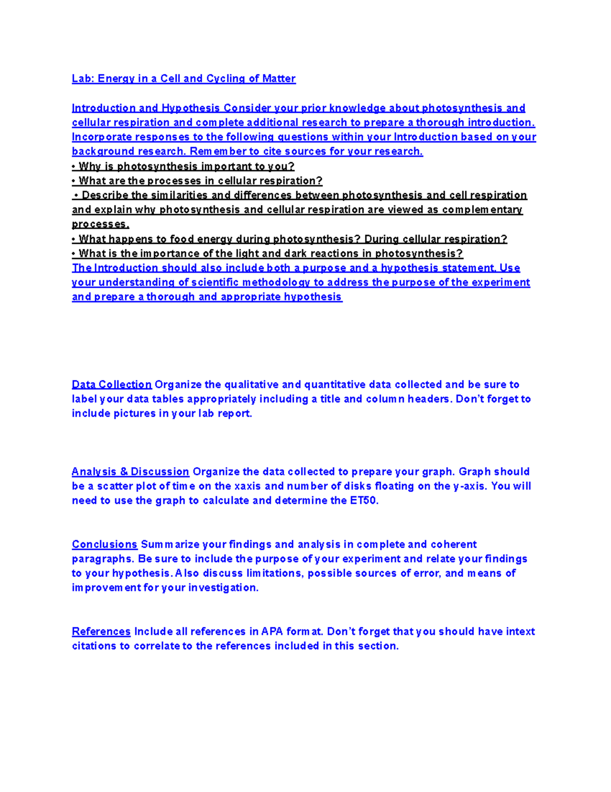 SMES Lab - Environmental Science Lab - Lab: Energy in a Cell and ...