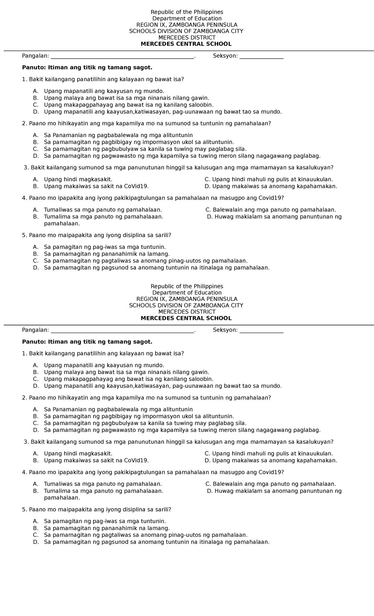 Impong 2 - Republic of the Philippines Department of Education REGION ...