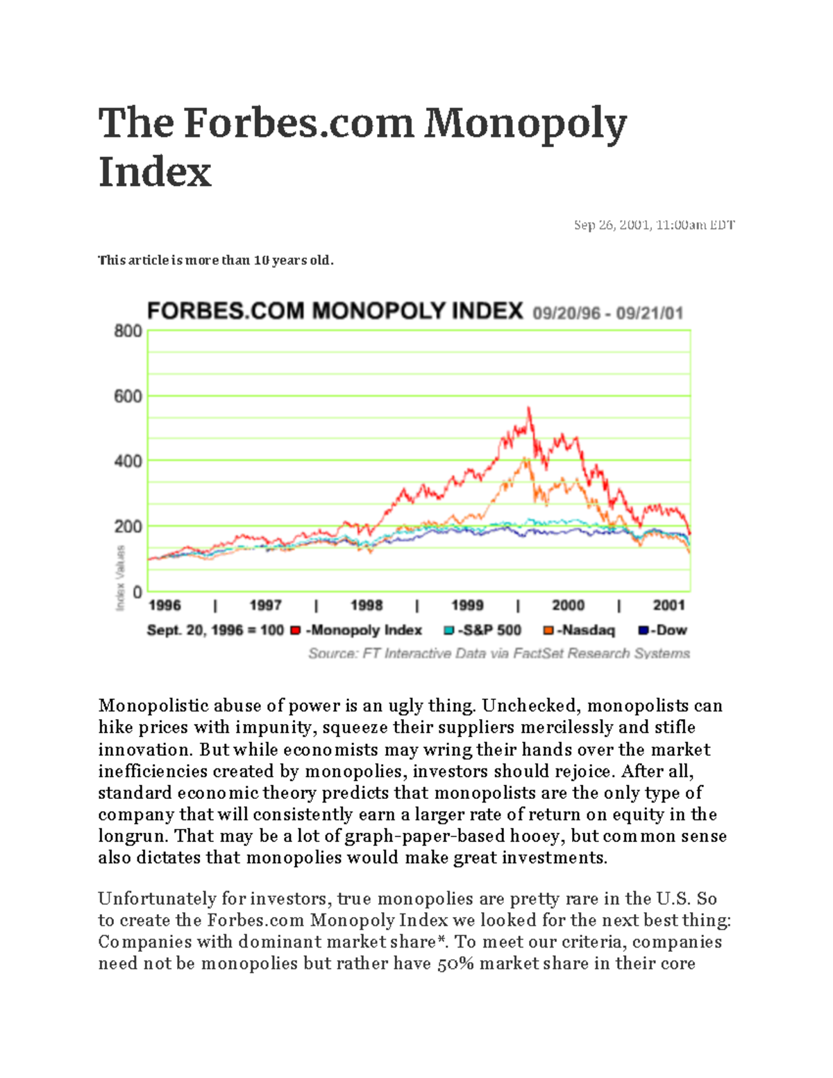 The Forbes Monopoly Index - The Forbes Monopoly Index Sep 26, 2001, 11 ...