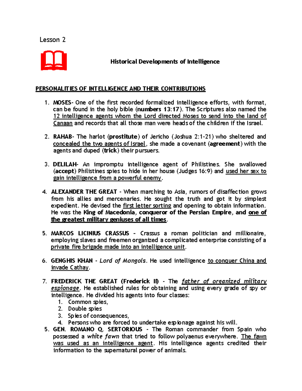 Historical Development of intelligence - Lesson 2 PERSONALITIES OF ...