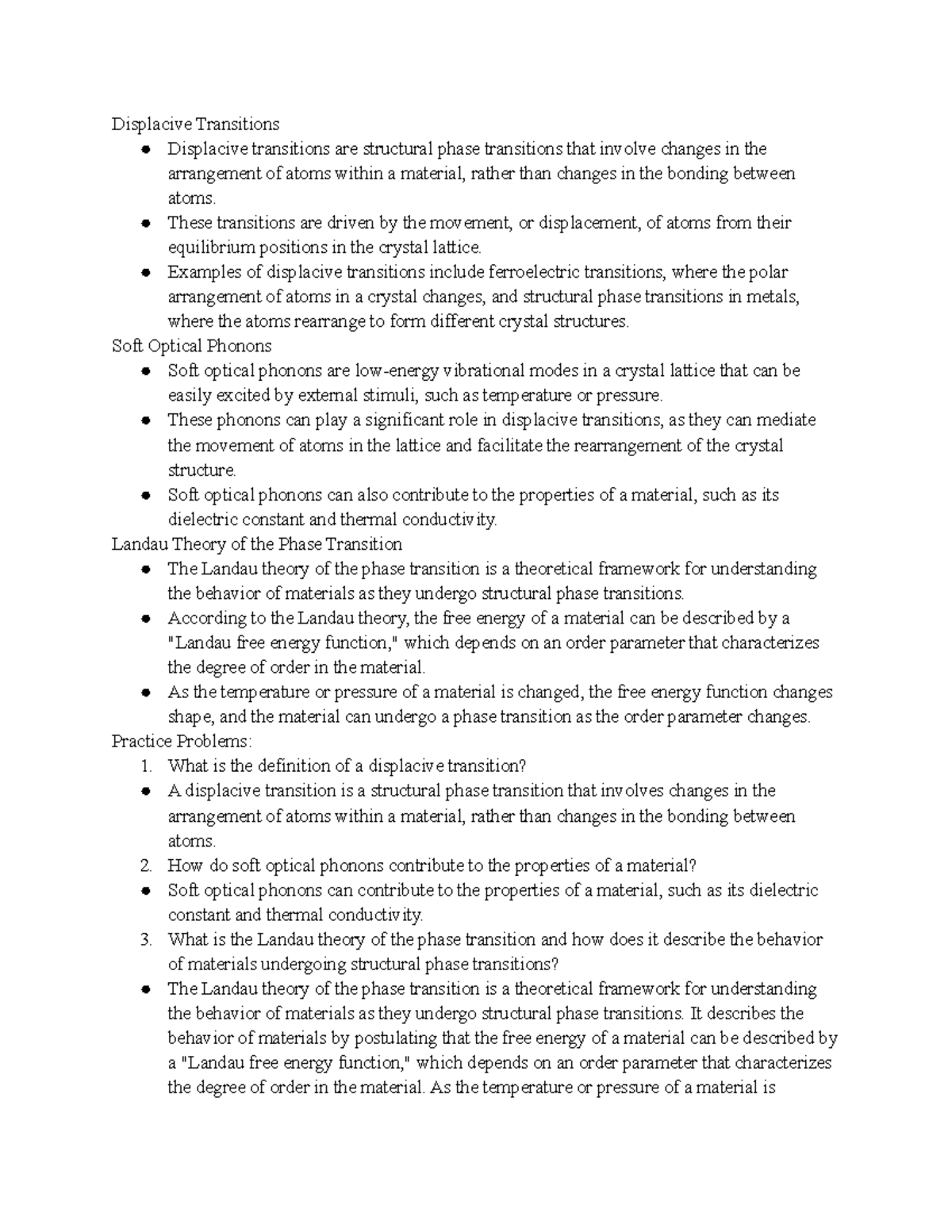 Concept 44.1 Notes - Displacive Transitions Displacive transitions are ...