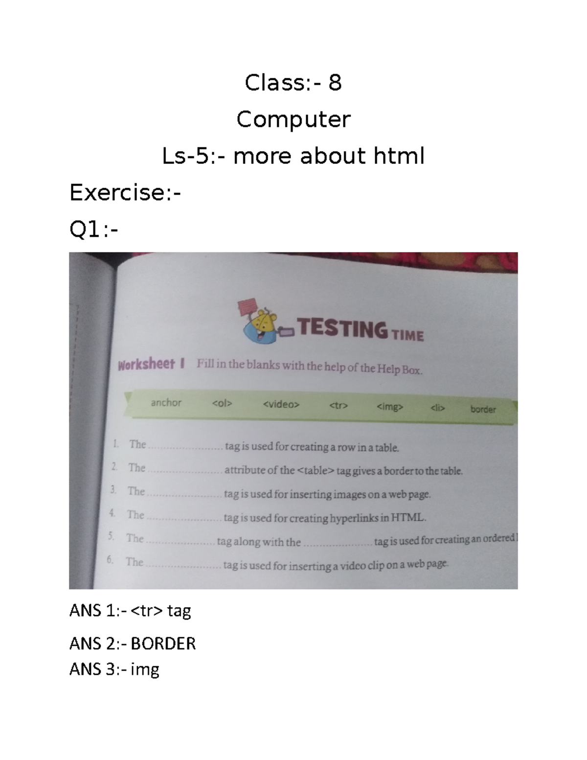 Computer Class-8 ls-5 1496724 2022 09 17 19 36 - Class:- 8 Computer Ls-5:- more about html - Studocu