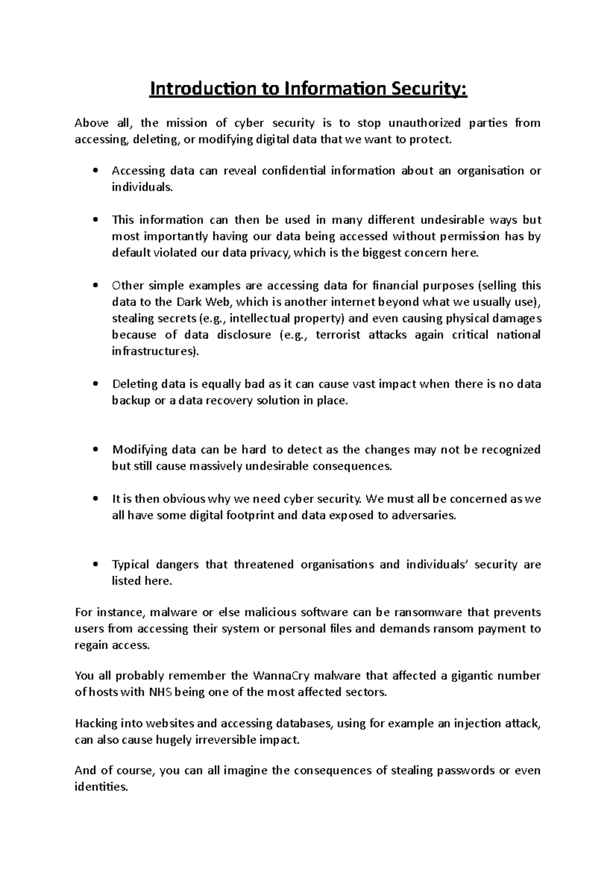 Introduction to Information Security - Accessing data can reveal ...