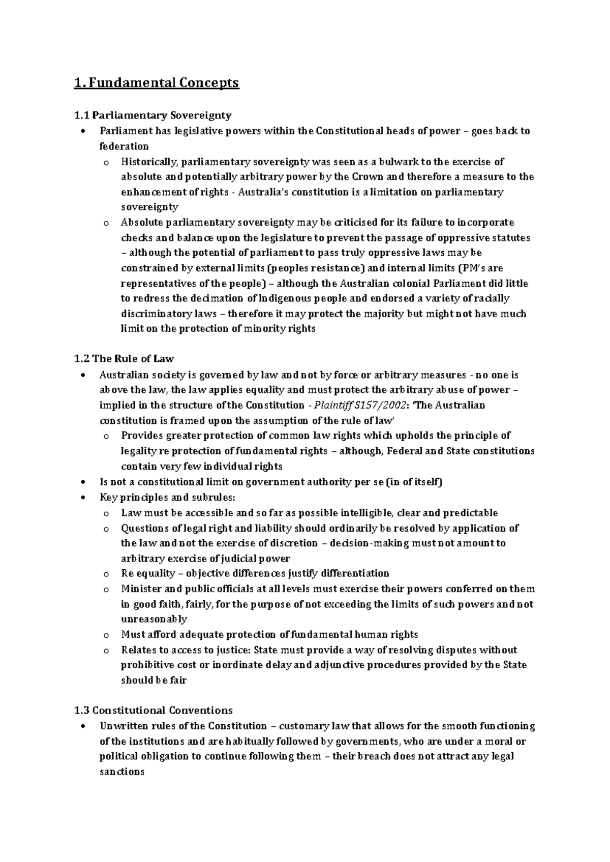 Introduction to Constitutional Law - 1. Fundamental Concepts 1 Parliamentary Sovereignty - - Studocu