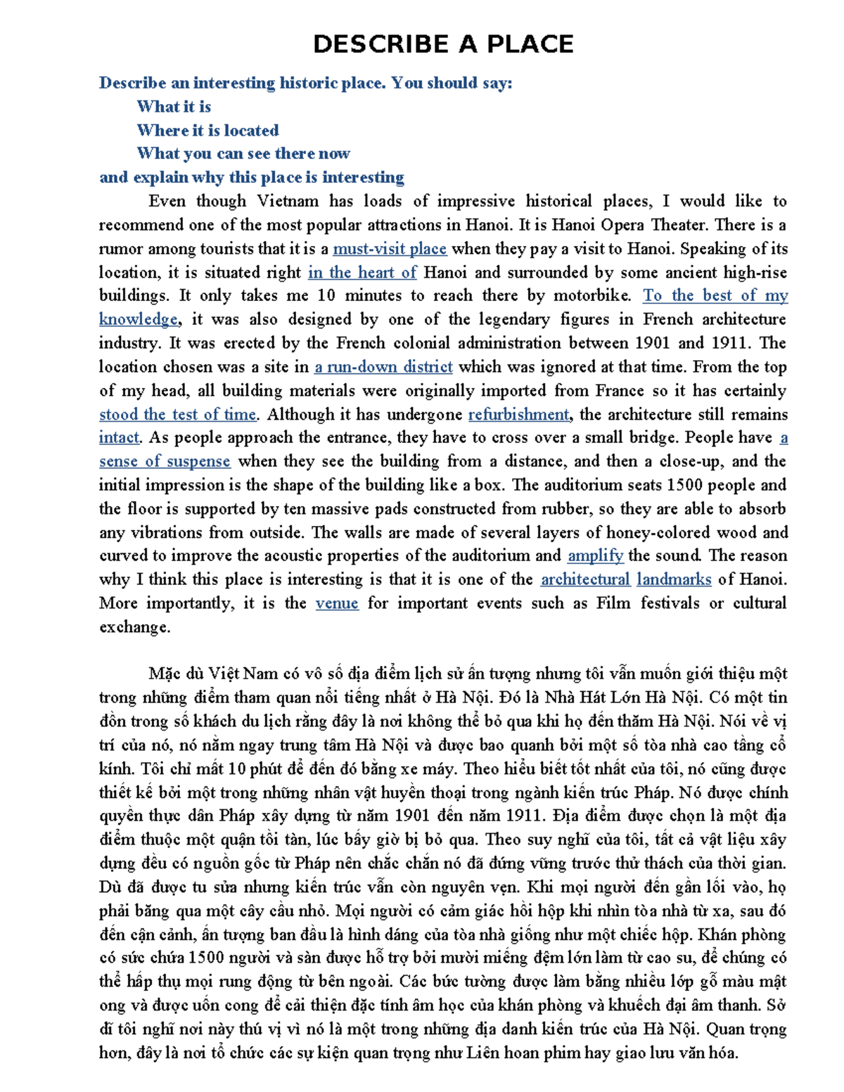 Speaking a place - DESCRIBE A PLACE Describe an interesting historic ...