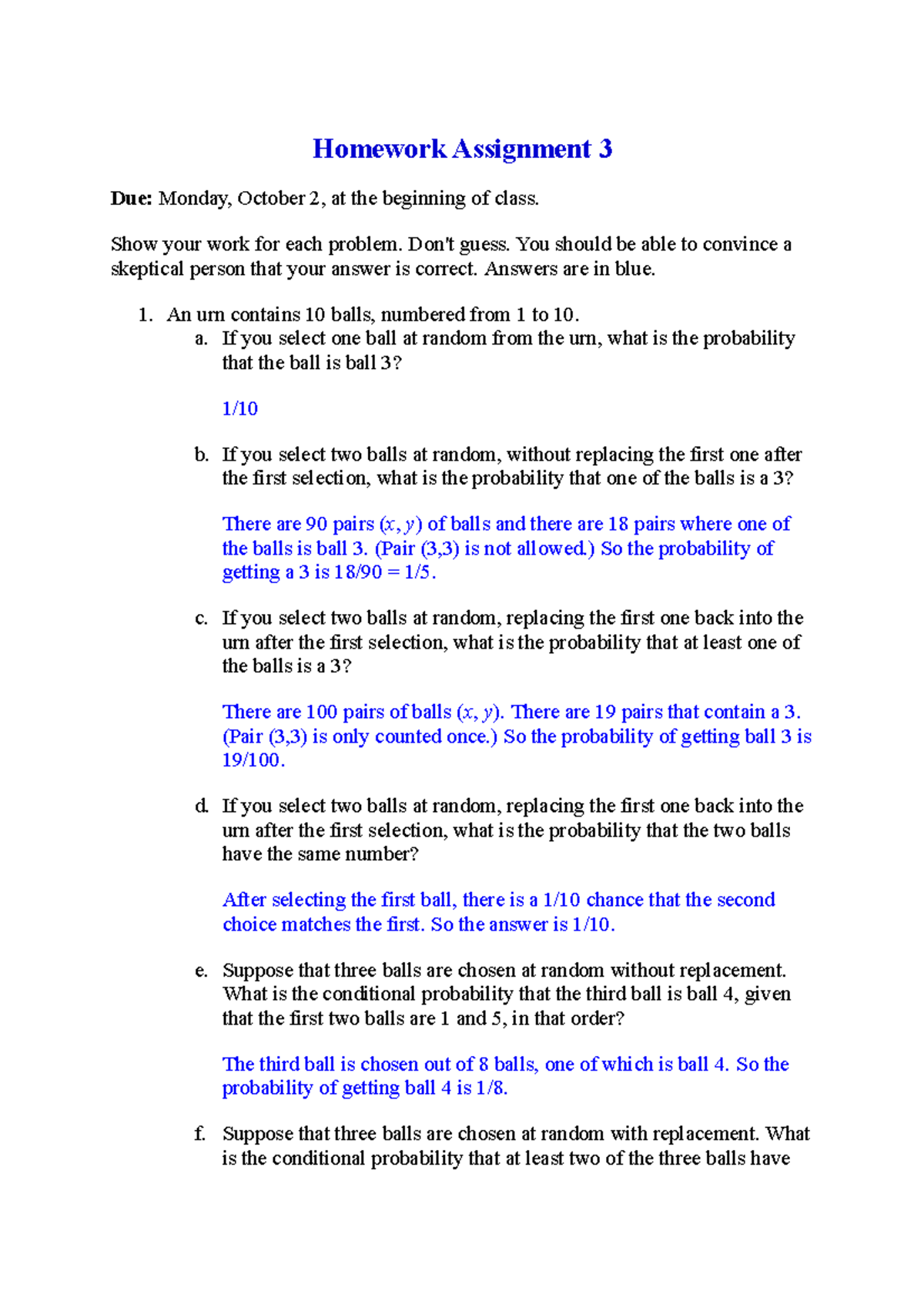 Homework Assignment 3 key - Homework Assignment 3 Due: Monday, October ...