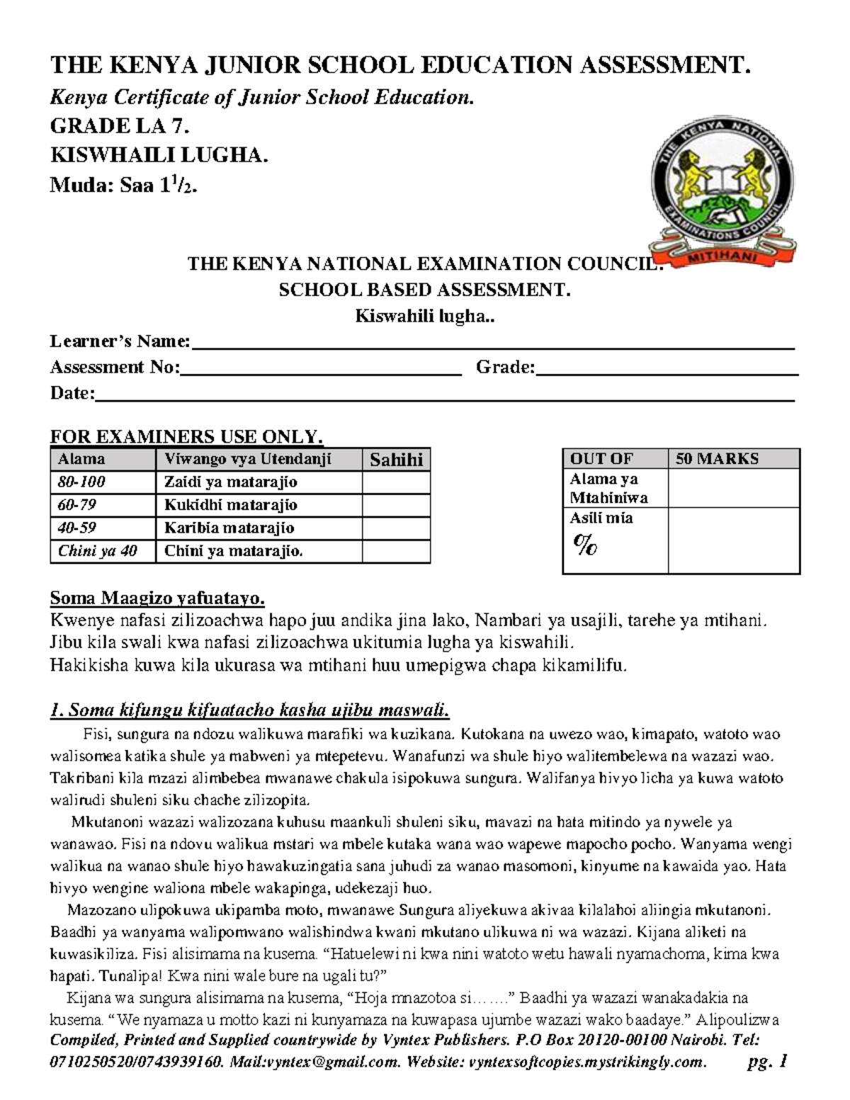 Kjsea G7-T2-003 Kiswahili - Compiled, Printed and Supplied countrywide ...