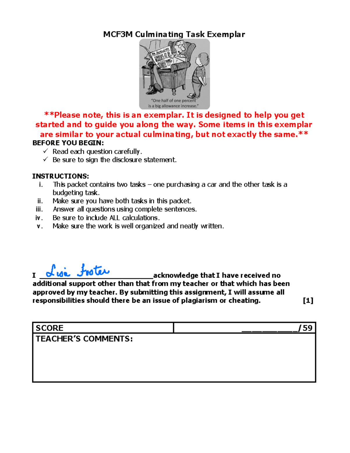 MCF3M Culminating Task Exemplar Answers - MCF3M Culminating Task ...