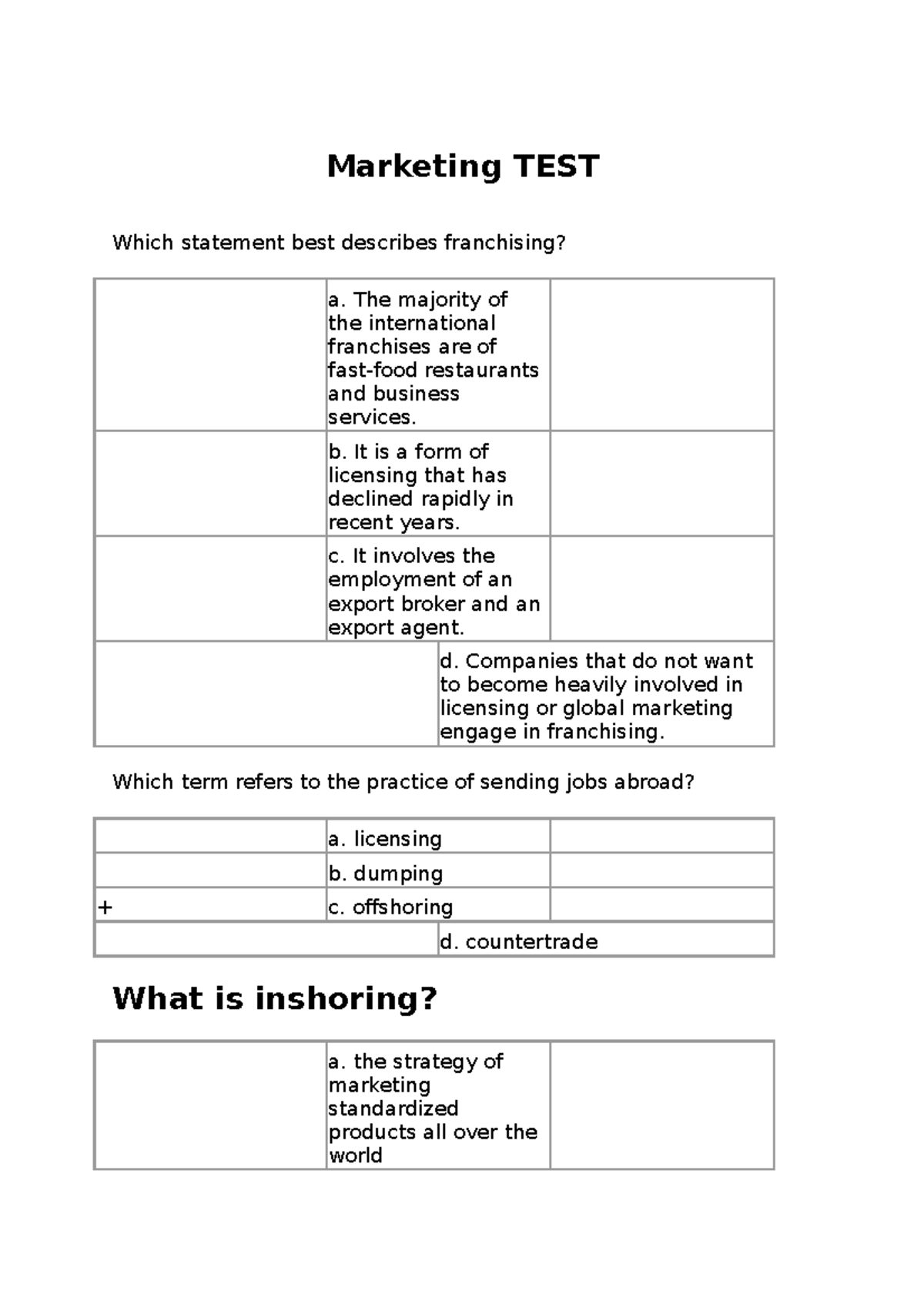 Marketing TEST - Marketing TEST Which statement best describes ...