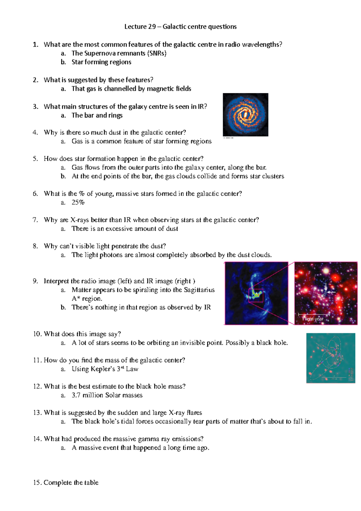 Lecture 29 – Galactic centre questions - Lecture 29 – Galactic centre ...