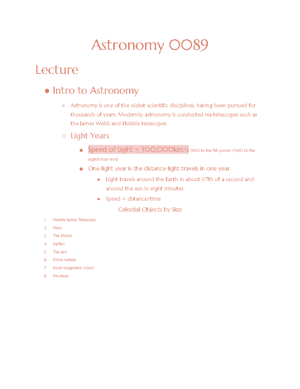 Astronomy 0089 - Astronomy 0089 Lecture Intro to Astronomy Astronomy is ...