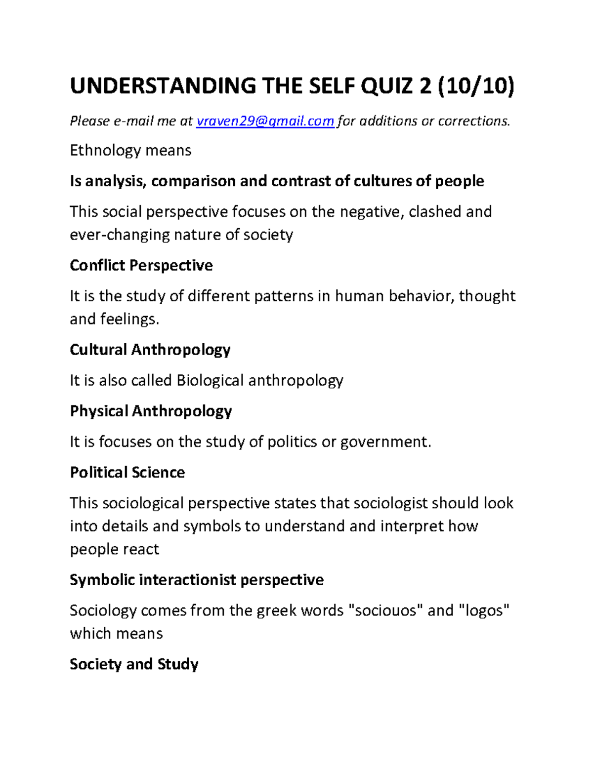 Understanding THE SELF QUIZ 2 (10-10) - UNDERSTANDING THE SELF QUIZ 2 ...