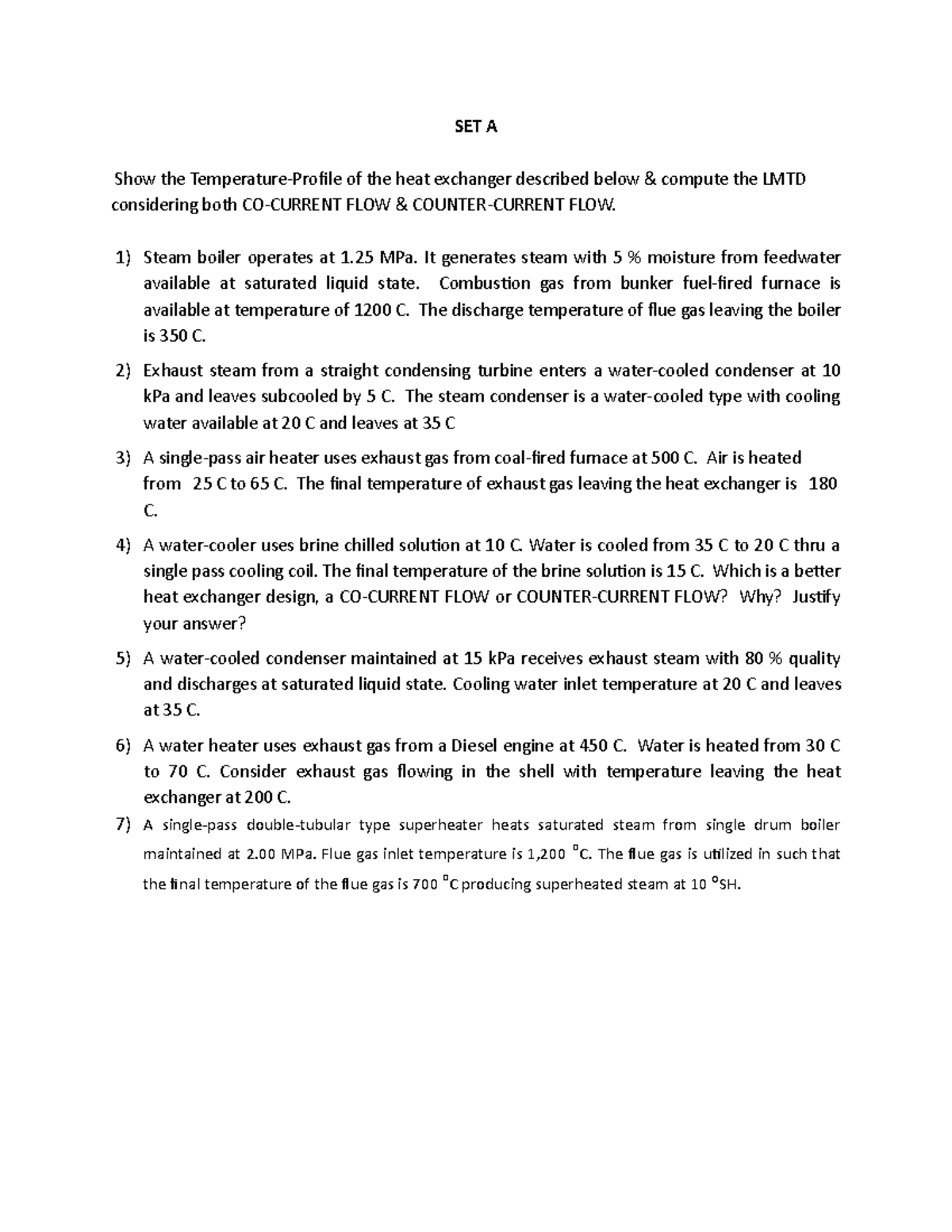 Industrial Plant - EXAM Session 1-HEAT Exchanger LMTD - SET A Show the ...