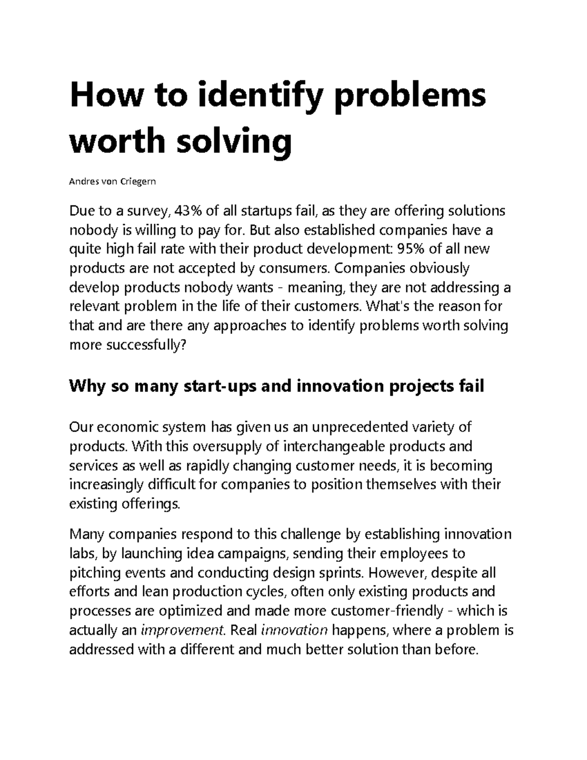 WEEK 1 How to identify problems worth solving - How to identify ...