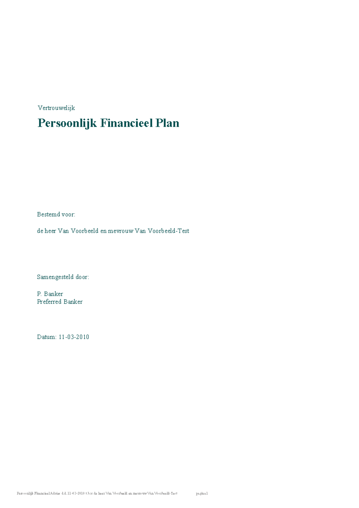 Persoonlijk Financieel Plan voorbeeld - Vertrouwelijk Persoonlijk ...