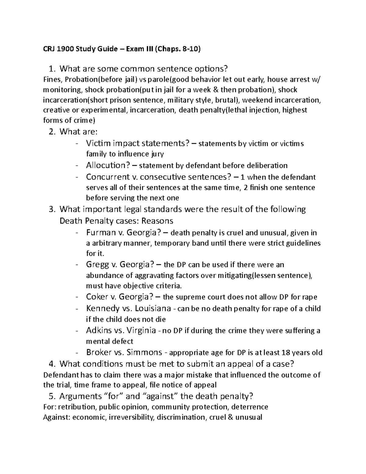 CJ Exam 3 - Exam 3 Study Guide - CRJ 1900 Study Guide – Exam III (Chaps ...