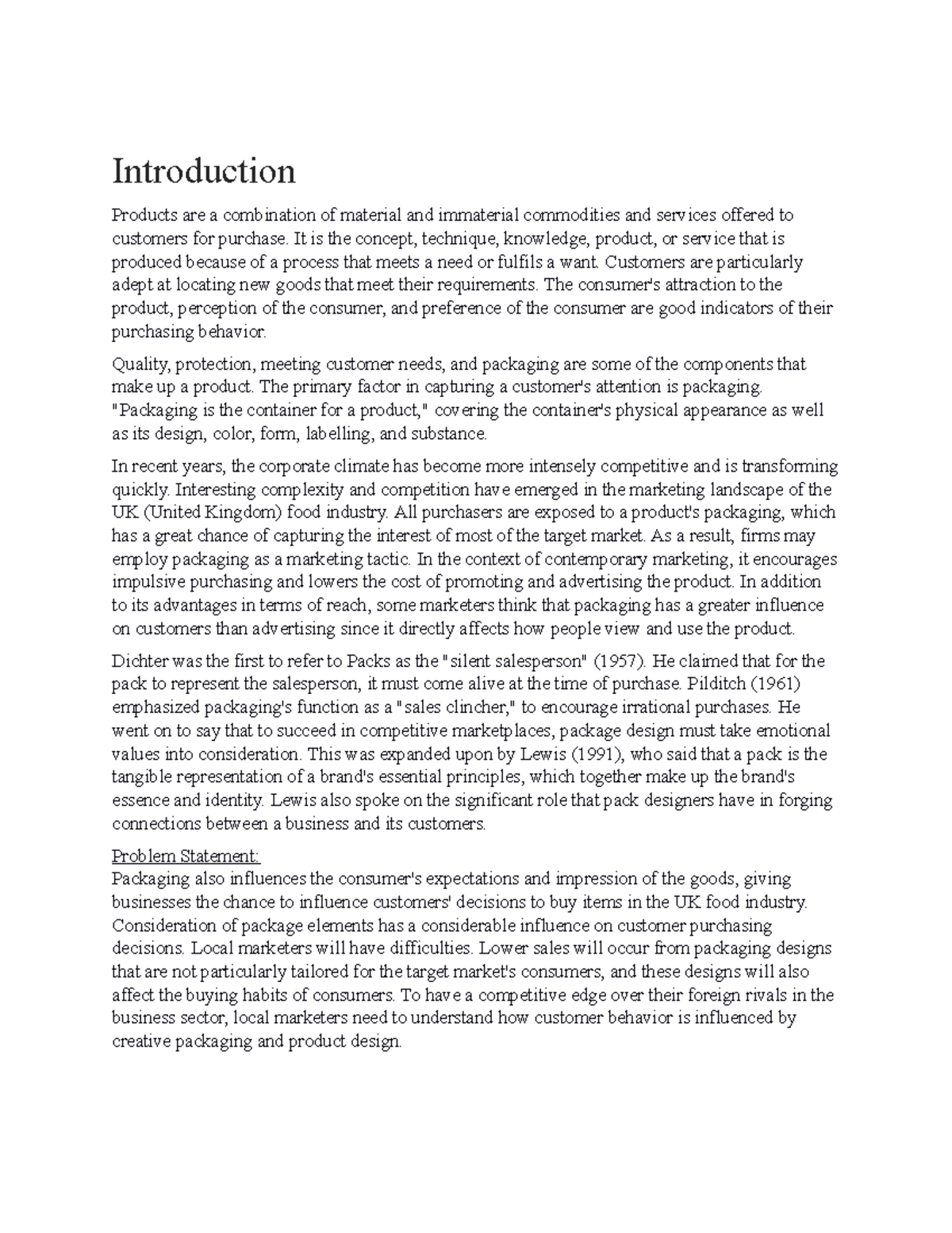 Introduction and Literature Review - Introduction Products are a ...