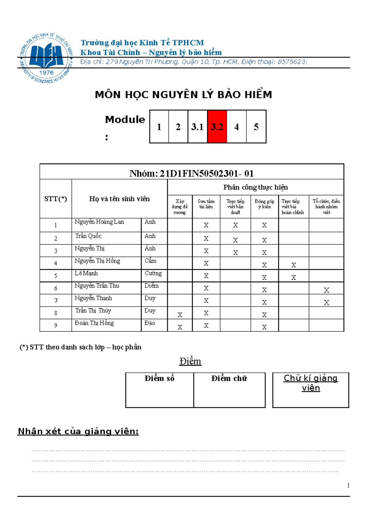 M3-Assignment-3 - Các module nguyên lý bảo hiểm - Trường đại học Kinh ...