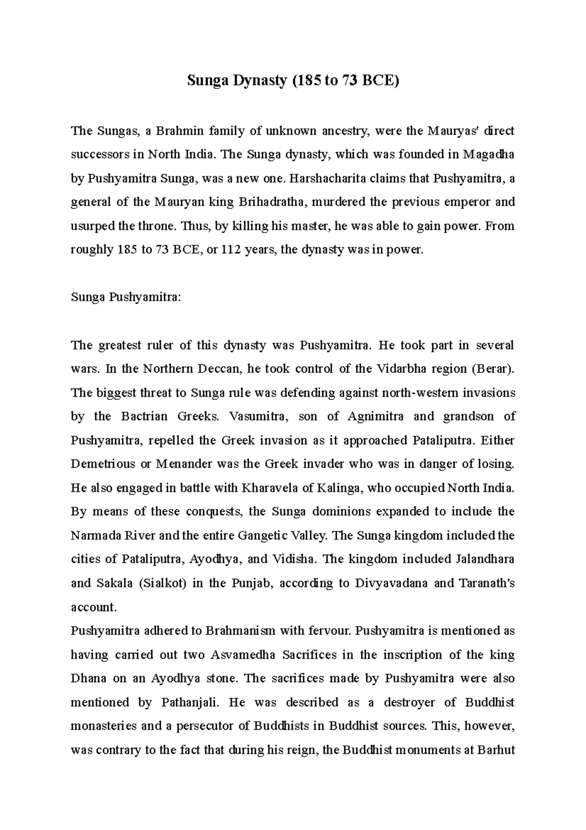 Sunga Dynasty (185 to 73 BCE) - Sunga Dynasty (185 to 73 BCE) The ...