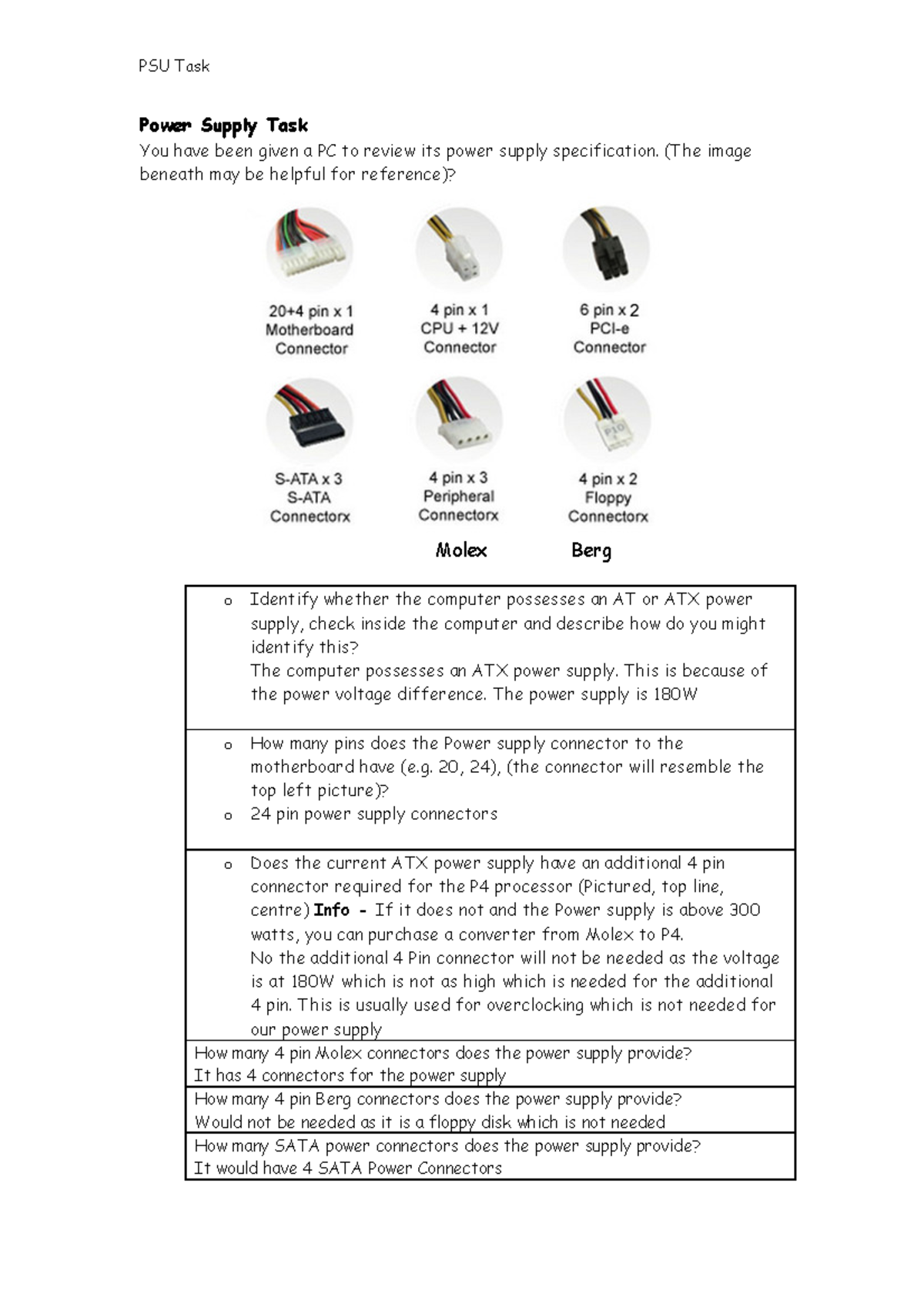 PSU Task - Practice questions for Power supplies - PSU Task Power ...