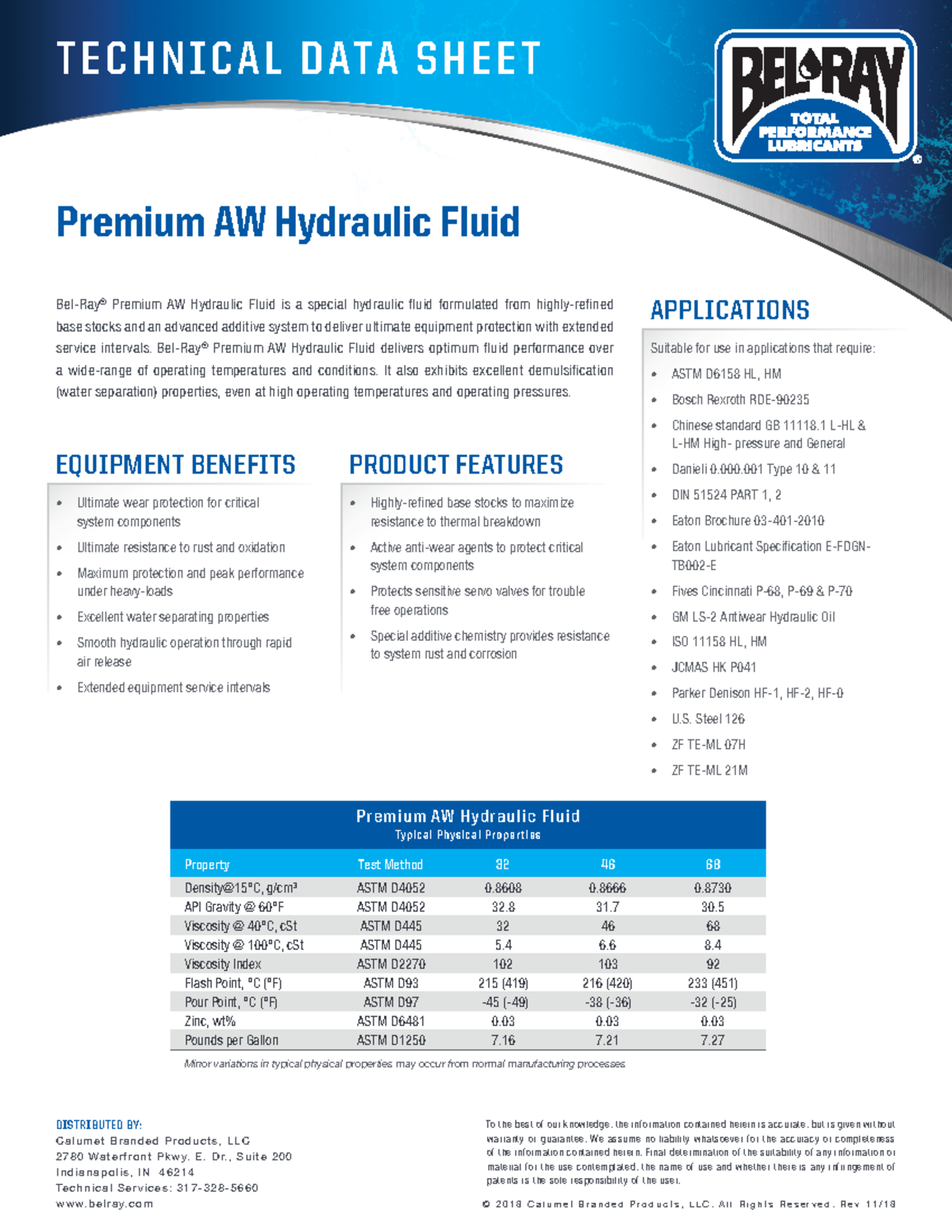 FT BEL-RAY Premium AW Hydraulic Fluid - TECHNICAL DATA SHEET To the ...