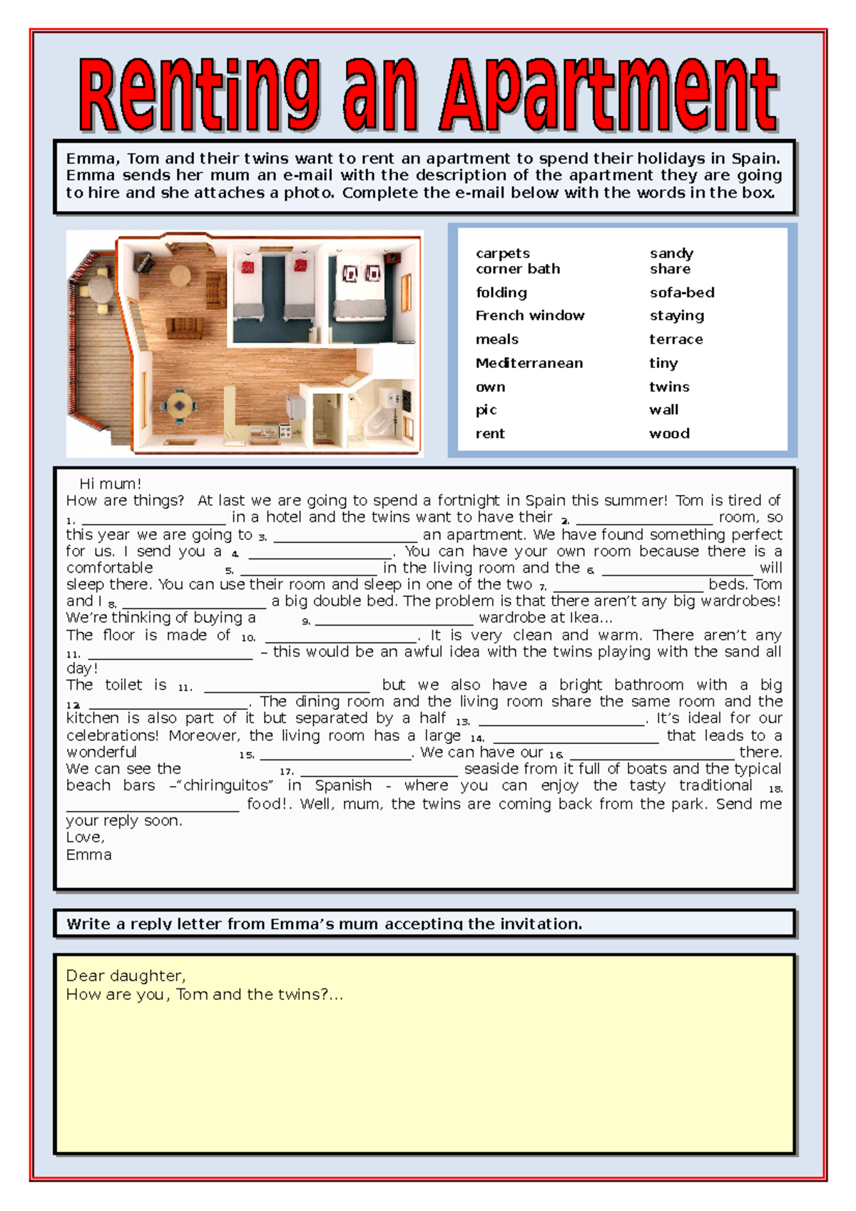 Renting an apartment information - Emma, Tom and their twins want to ...