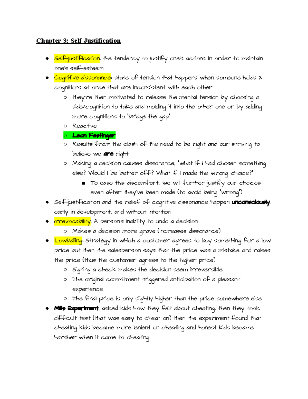 Social Psych-ch3 Self justification notes (from textbook) - Chapter 3 ...