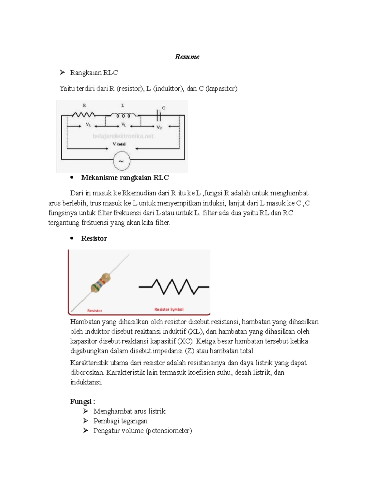 Resume Teknik Tenaga Listrik - Resume Rangkaian RLC Yaitu terdiri dari ...