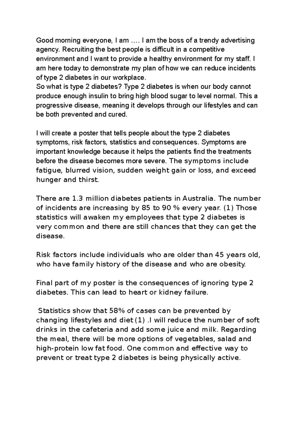 510477455 diabetes video script - Good morning everyone, I am .... I am ...