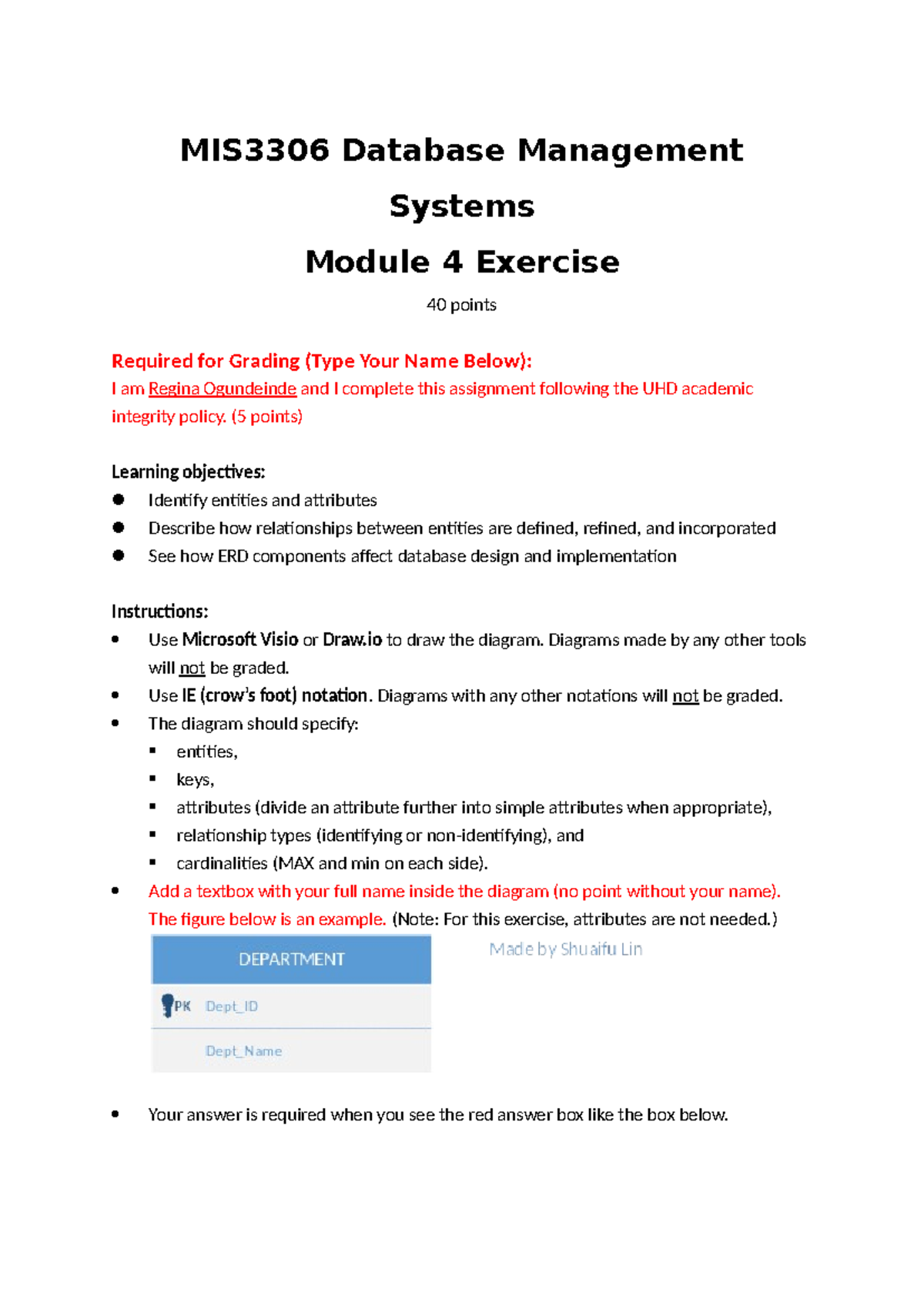 Module 4 exercise - Answers - MIS3306 Database Management Systems ...