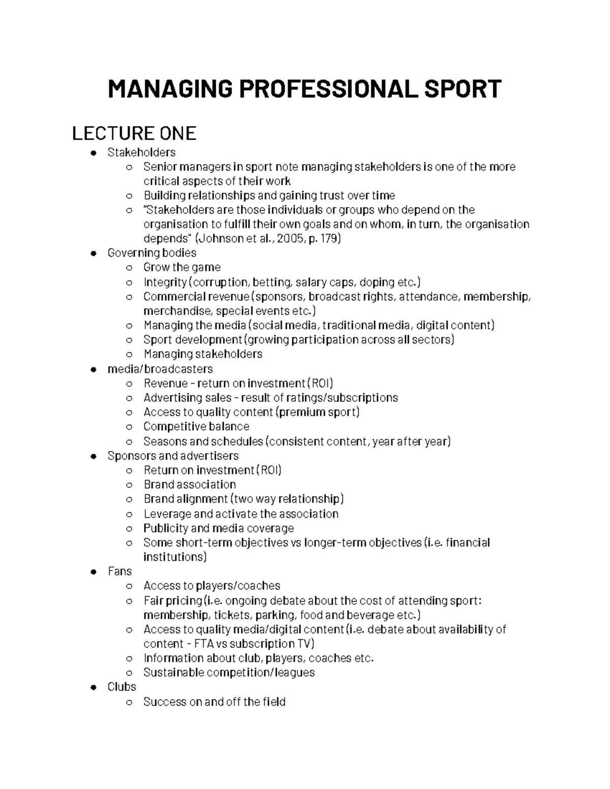 Managing Professional Sport lecture one - MANAGING PROFESSIONAL SPORT ...