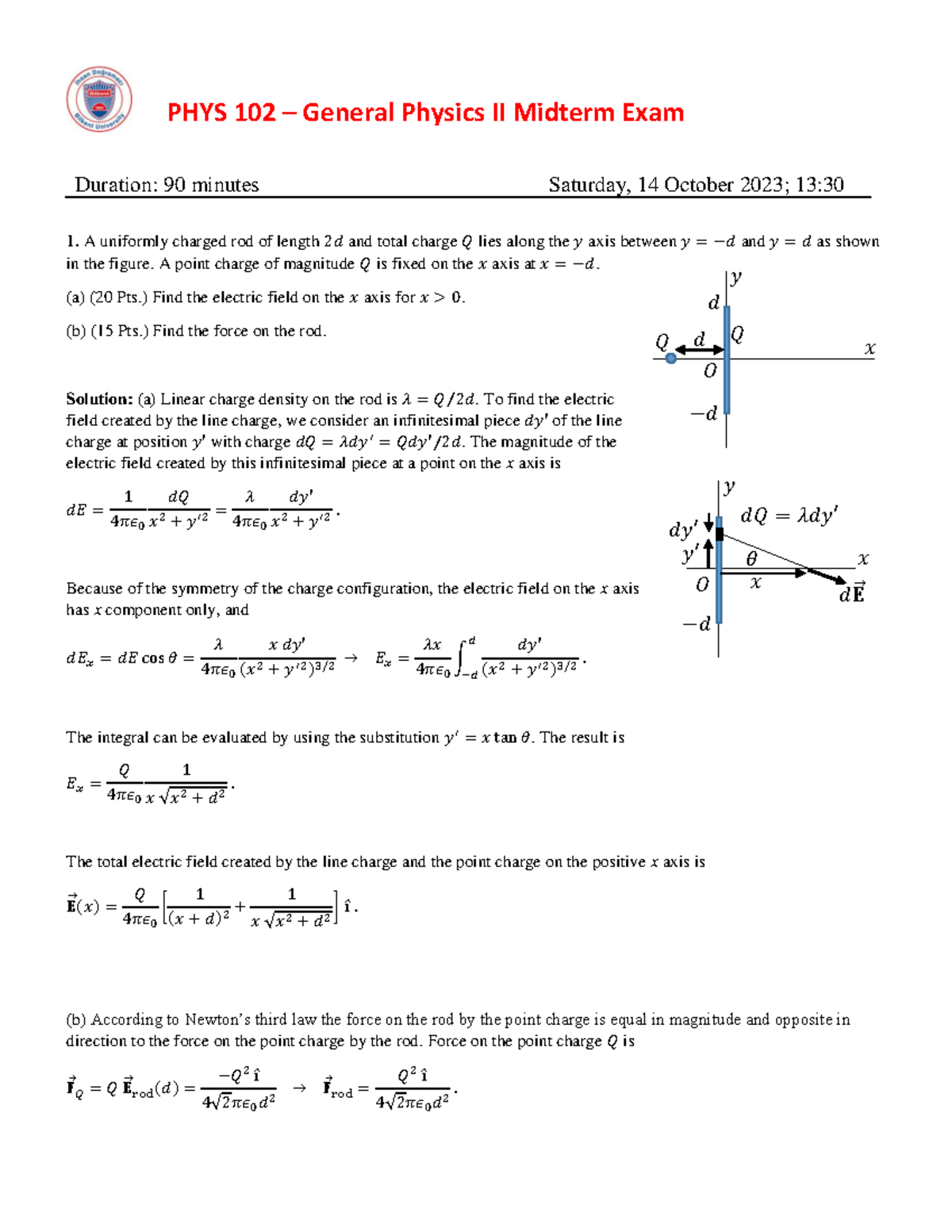 P102 2023-24-1 1M Sol - school stuff - PHYS 102 – General Physics II ...
