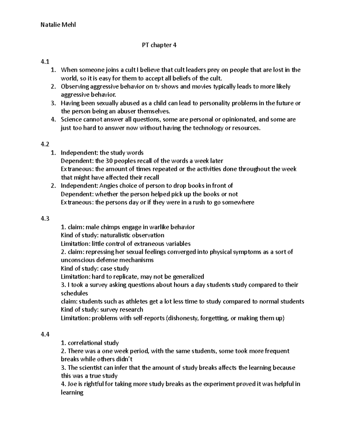PT chapter 4 - book questions - Natalie Mehl PT chapter 4 When someone ...