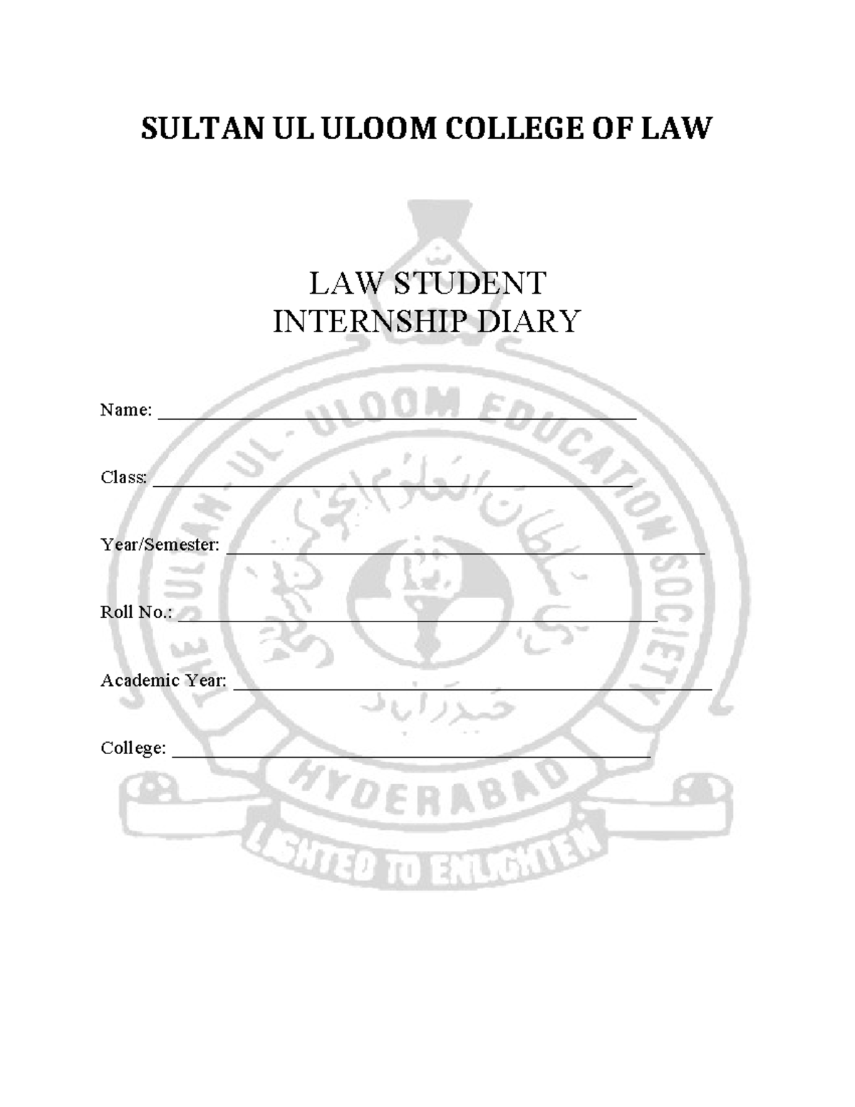 Internship Dairy - SULTAN UL ULOOM COLLEGE OF LAW LAW STUDENT ...