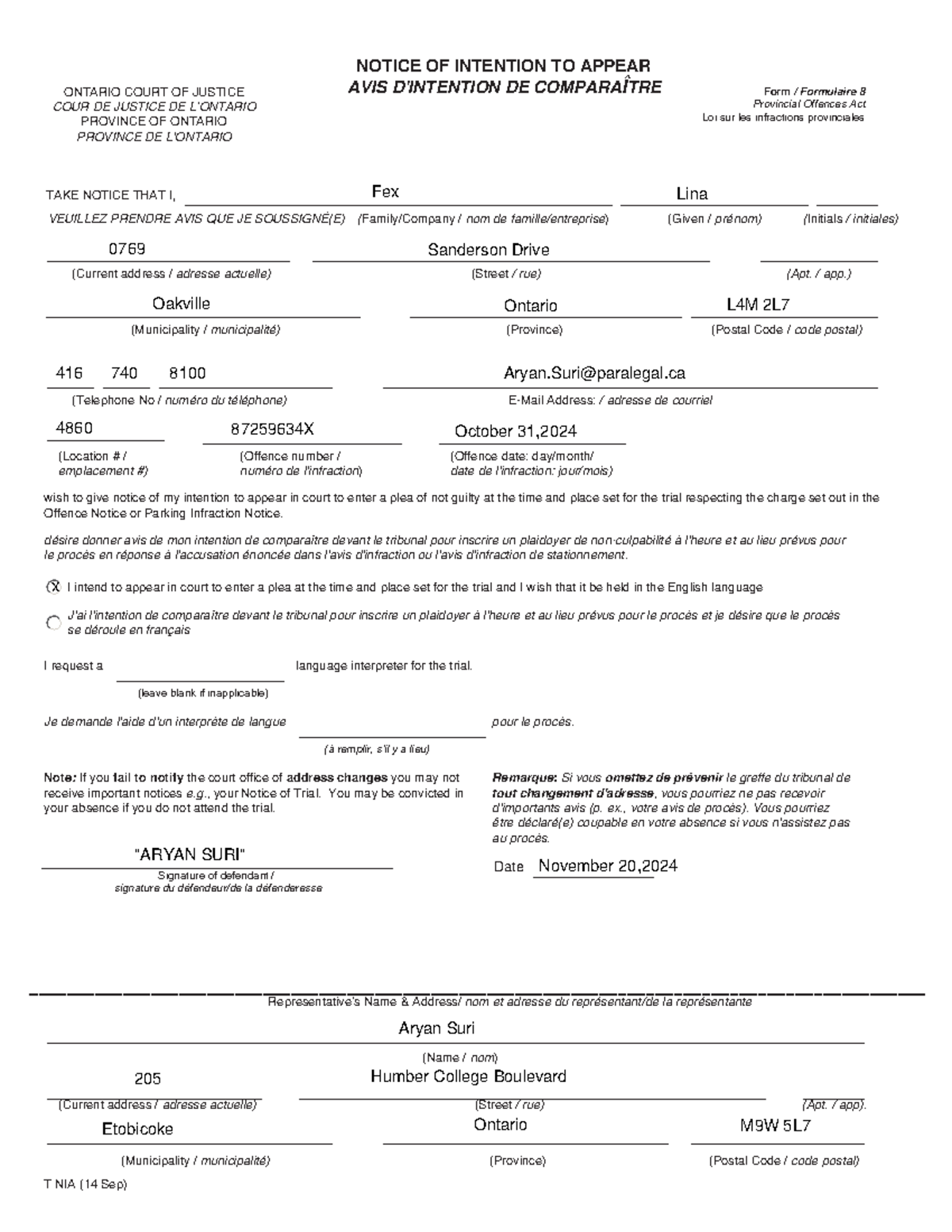 Notice Of Intention To Appear A - NOTICE OF INTENTION TO APPEAR ONTARIO ...