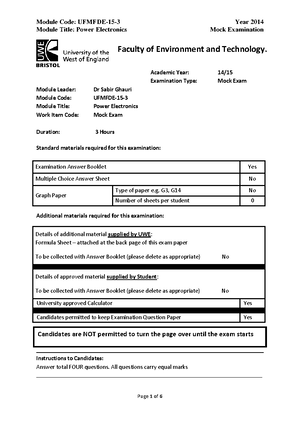 Power Electronics Exam question 2018-2019 - Faculty of Environment and ...